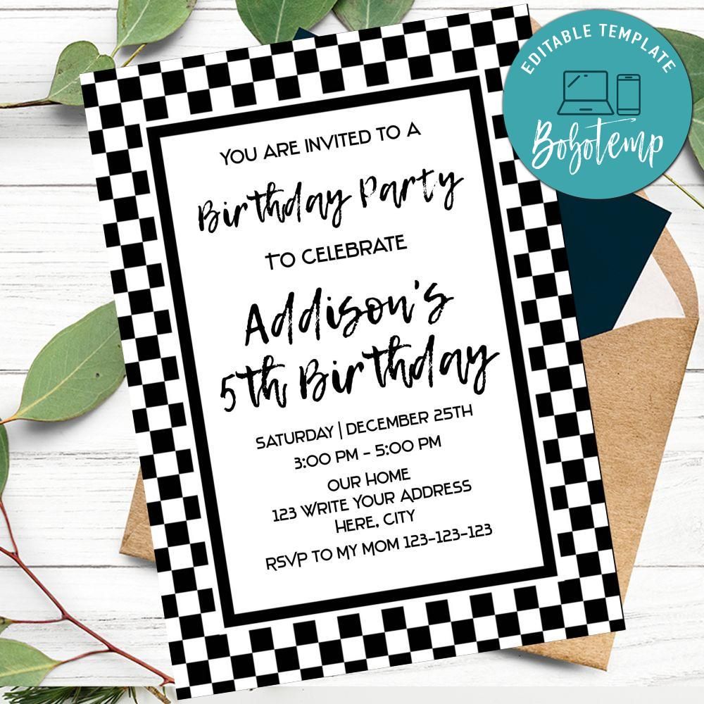 Checkered Invitation Customizable Template DIY | Bobotemp