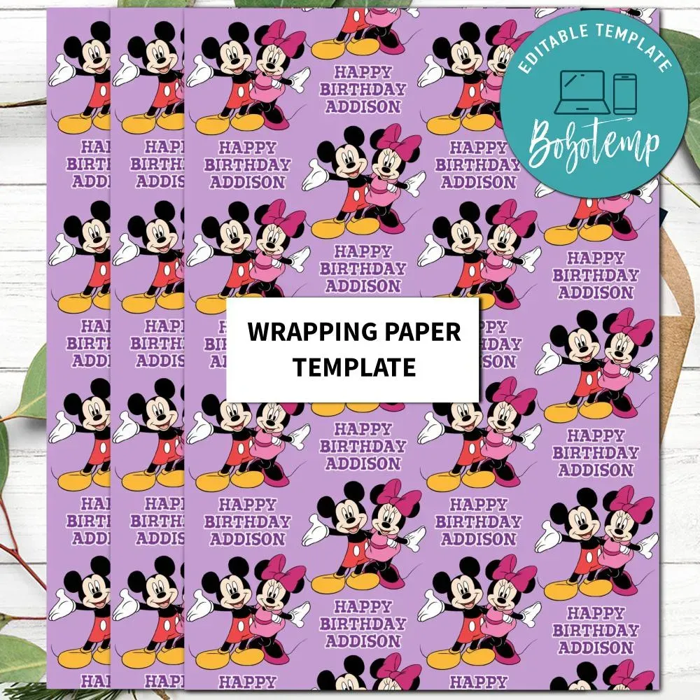 Minnie Mouse Wrapping Paper Printable Template Instant Download | Bobotemp
