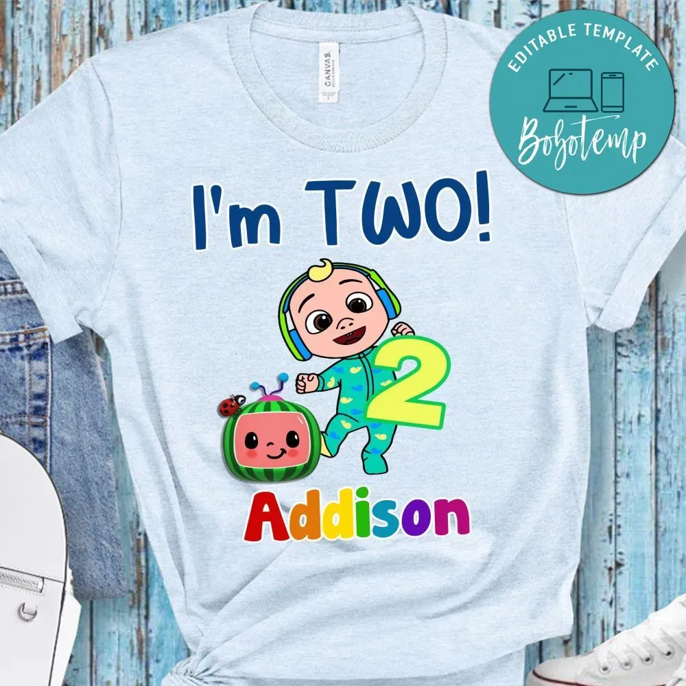 Cocomelon I'm Two Birthday PNG file template for Boy | Bobotemp
