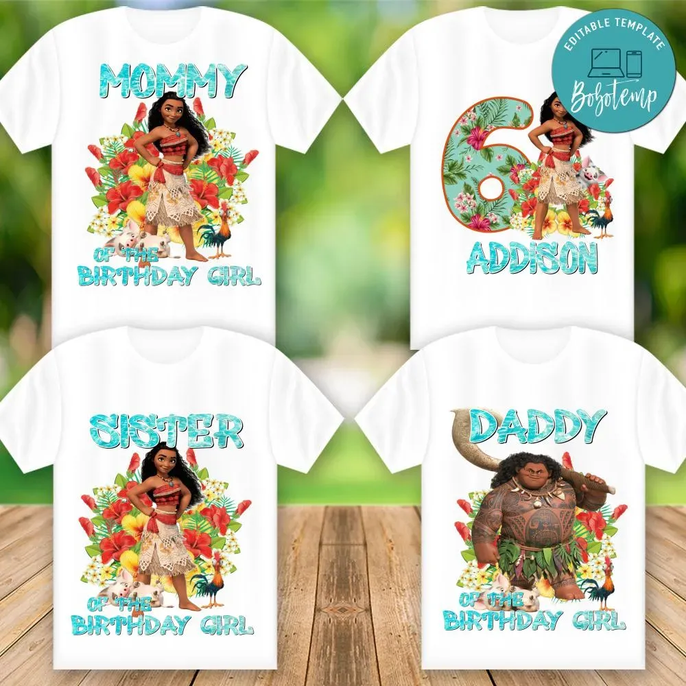 Printable Moana Birthday Shirt For Family Templates DIY | Bobotemp