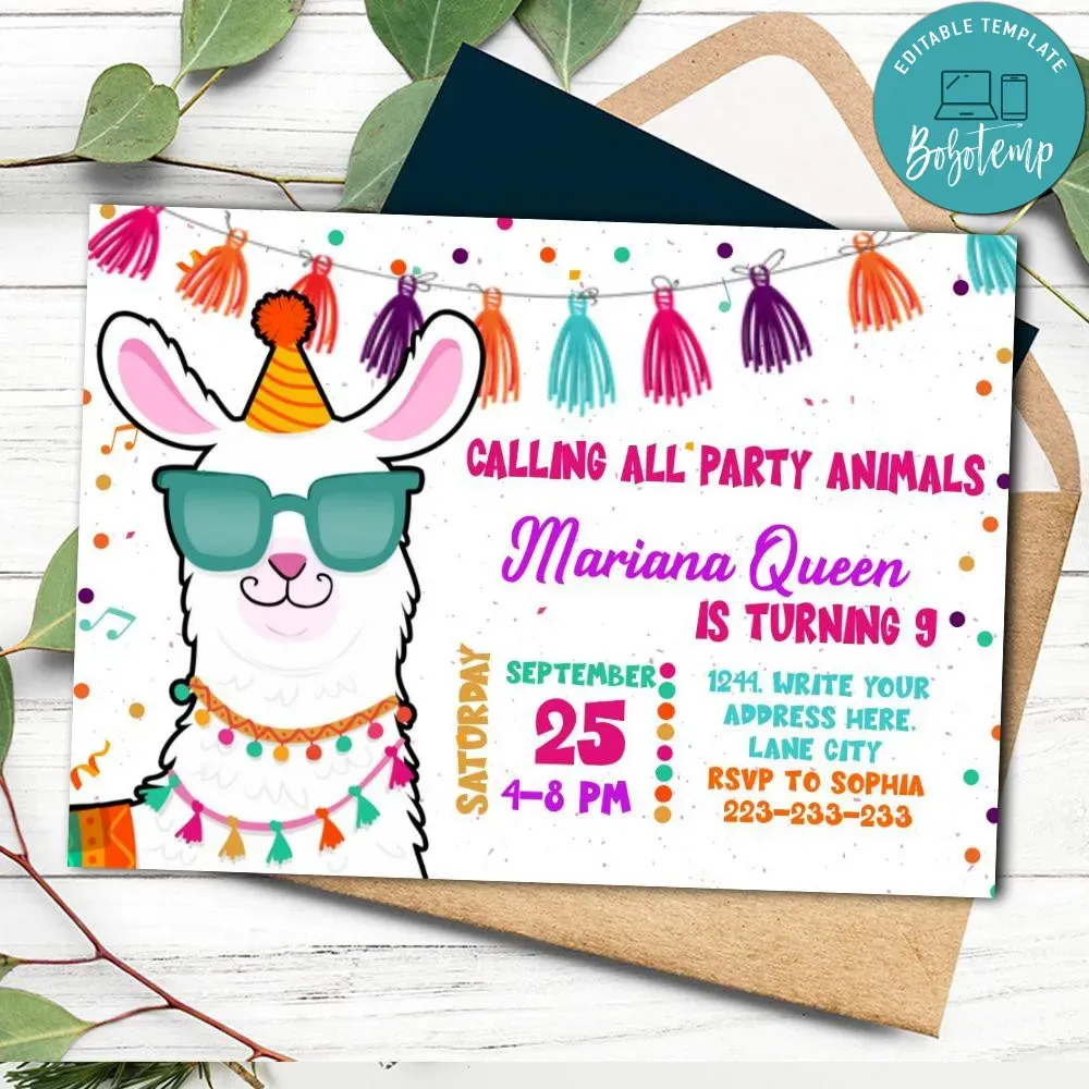 Llama SET Birthday Flyer - Bright Colorful Flyer | Bobotemp