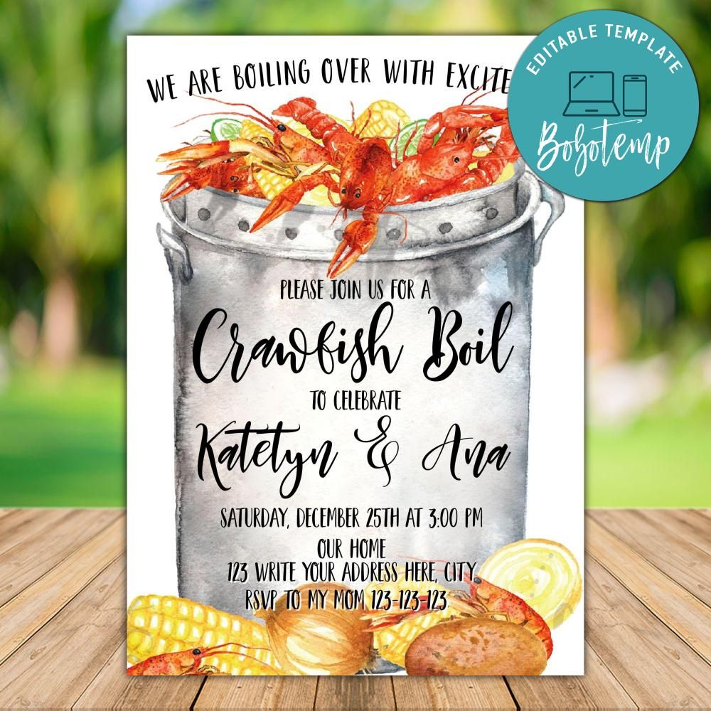 Printable Crawfish Boil Couples Shower Invitation Templates DIY 