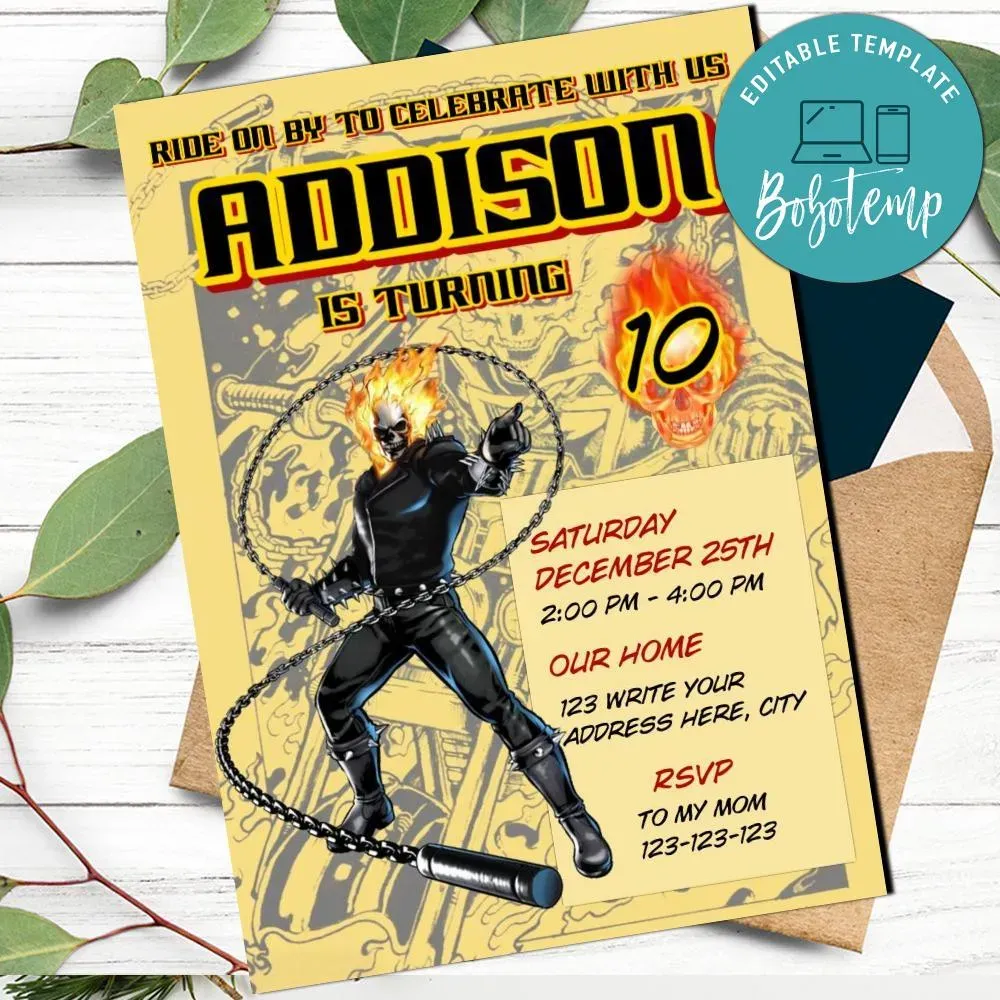 Ghost Rider Invitation Template to print at home DIY | Bobotemp