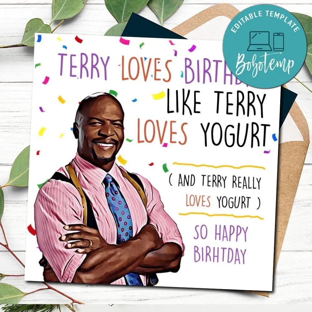 Terry Loves Birthdays Card Template Printable Instant Download | Bobotemp