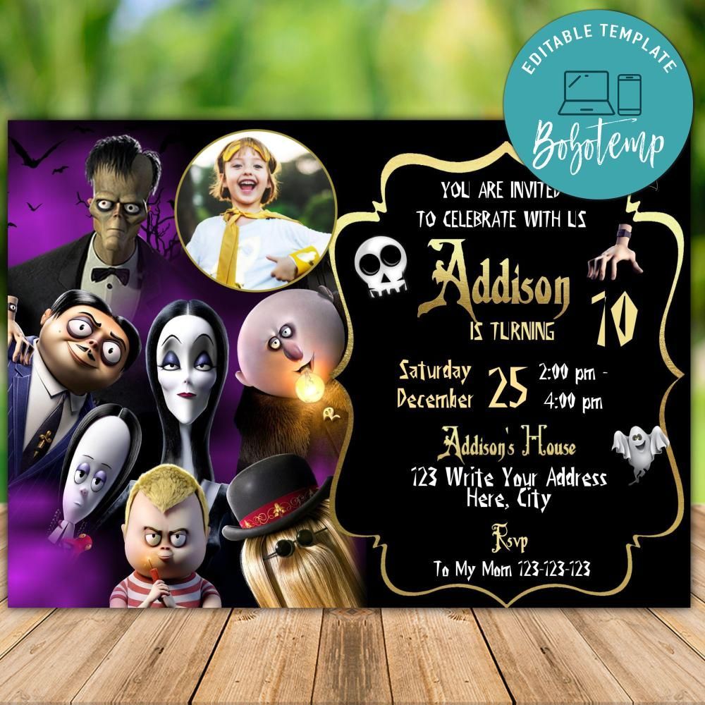 Printable Addams Family Birthday Invitation Template With Photo Bobotemp