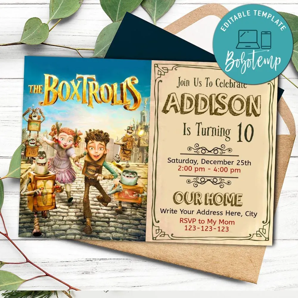 The Boxtrolls Birthday Flyer Printable Instant Download | Sportspartydesign
