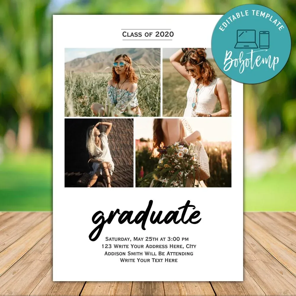 Printable Photo Graduation Announcement Invitation DIY | Bobotemp