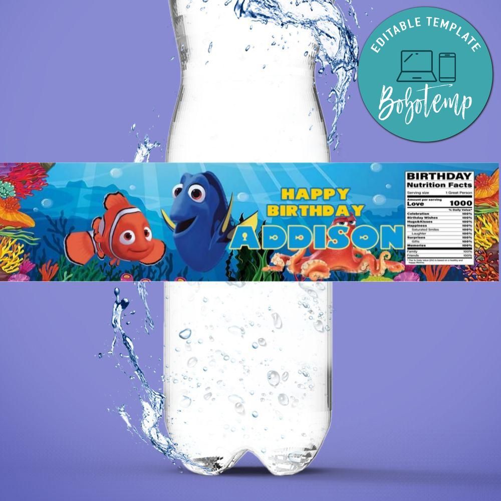 Finding Dory Nemo Water Bottle Label Template DIY | Bobotemp