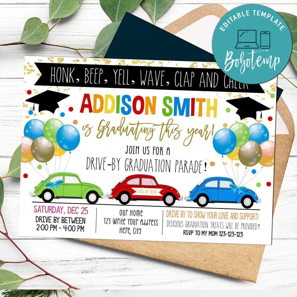 Save The Date Graduation Parade Invitation Printable DIY Bobotemp