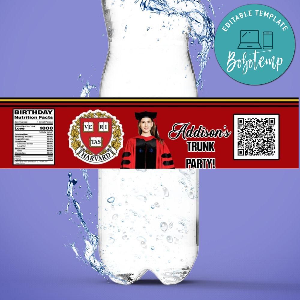 Harvard University Water Bottle Label Template DIY | Bobotemp