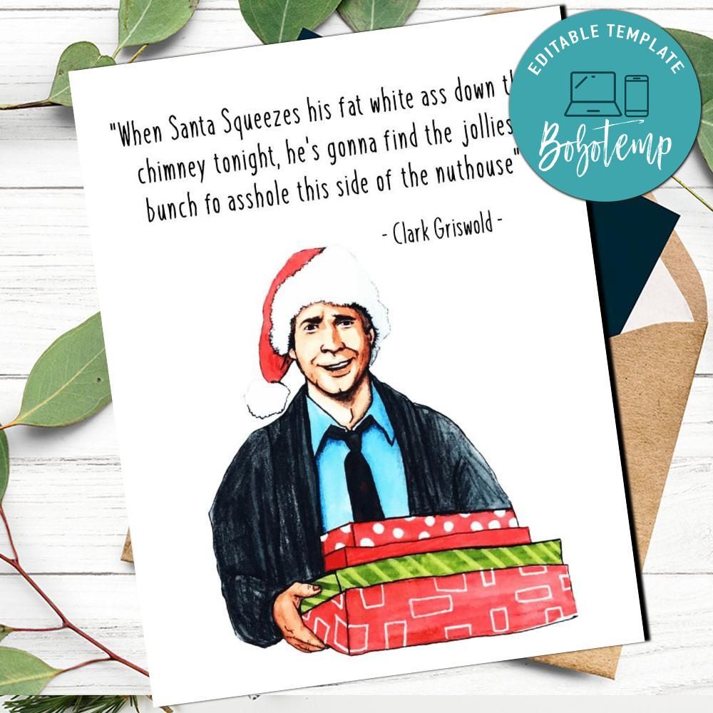 Funny Christmas Card Template Printable Instant Download Bobotemp