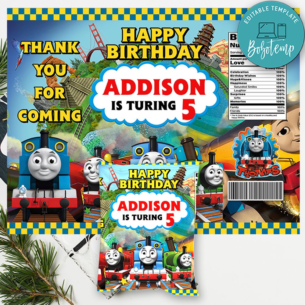Thomas Train and Friends Birthday Chip Bag Digital File | Bobotemp