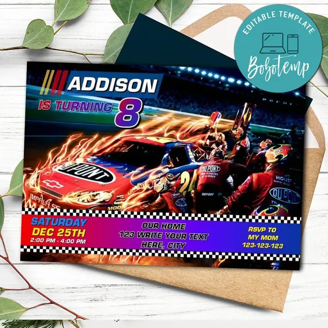 Nascar Wedding Invitation Racing Themed Wedding Invite, Editable