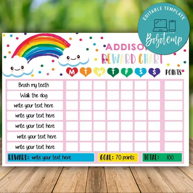 Printable Rainbow Reward Chart Instant Download Bobotemp
