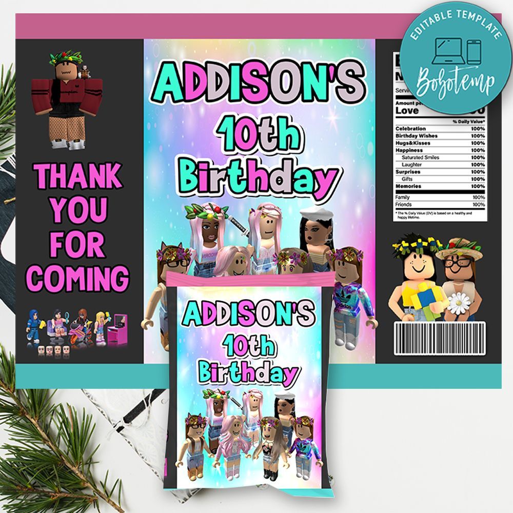 Girl Roblox Birthday Chip Bag Digital File Printable DIY 
