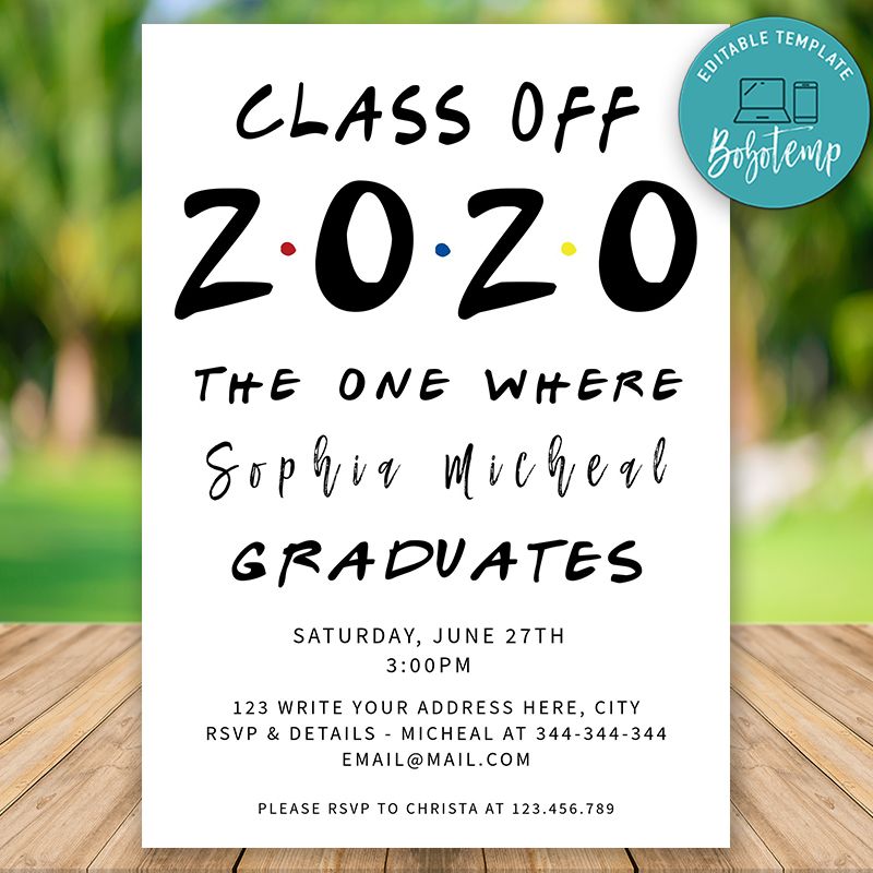 Editable Friends Themed Graduation Invitation Template DIY | Bobotemp