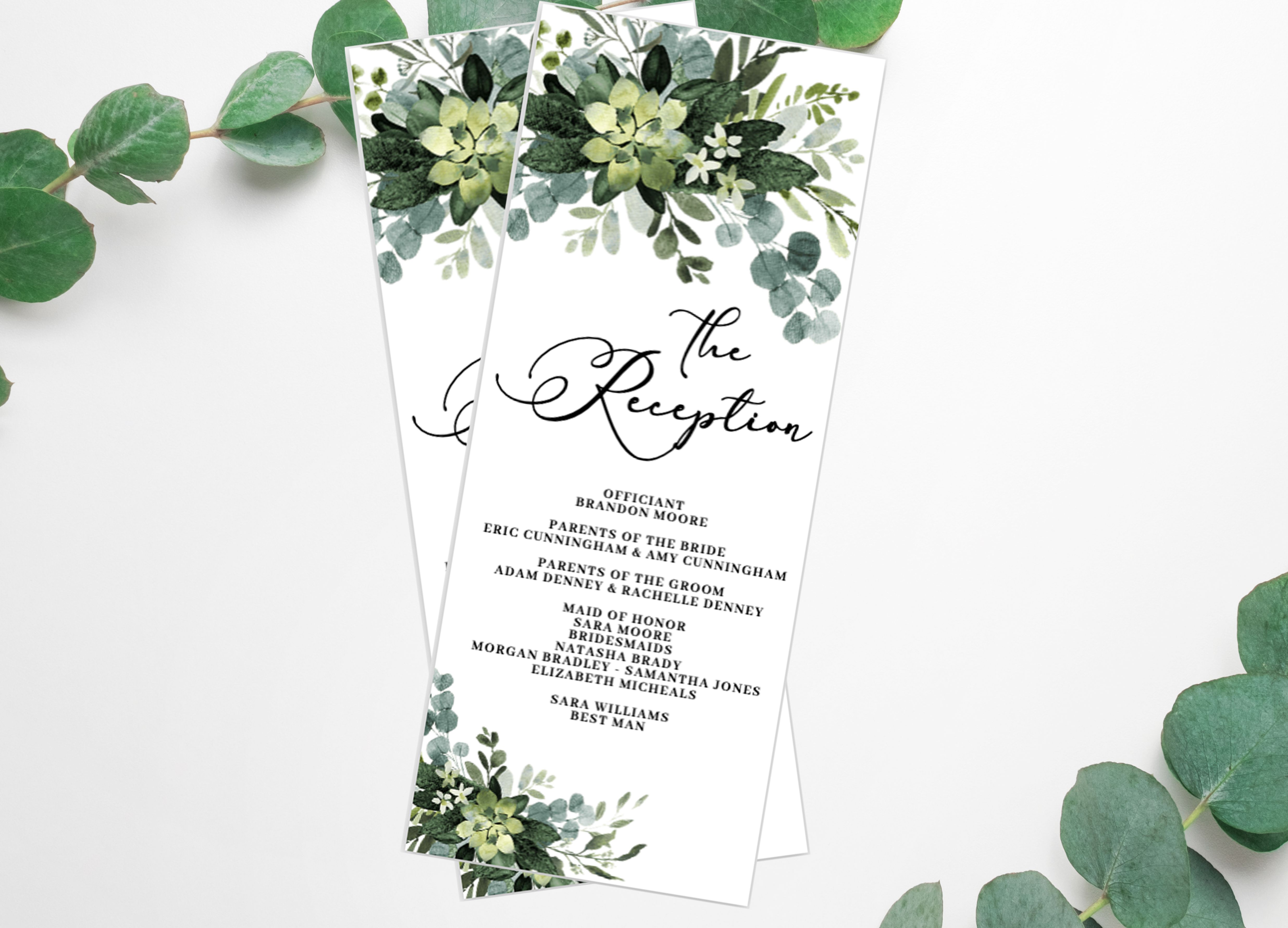 Editable Greenery The Reception Program Template Instant Download ...