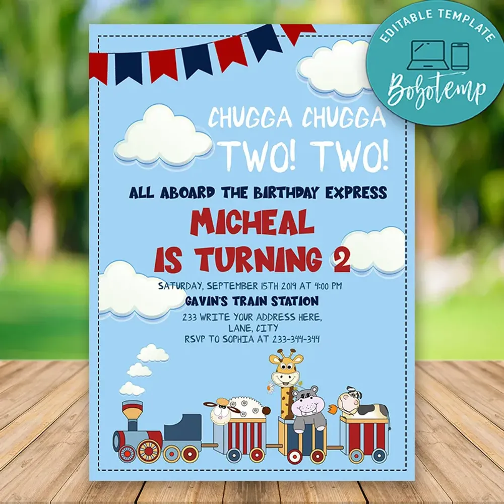 Editable Steam Engine Train Birthday Invitations Instant Download ...