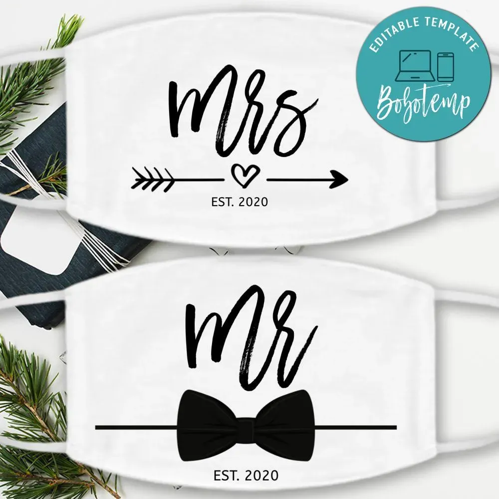 2 Masks Mr and Mrs Face Masks Washable Face Masks | Bobotemp