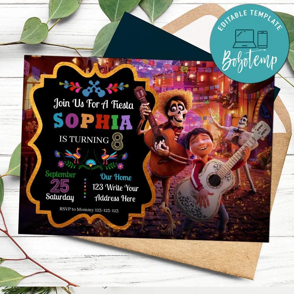 Coco Disney Invitation Customizable Template Instant Download | Bobotemp