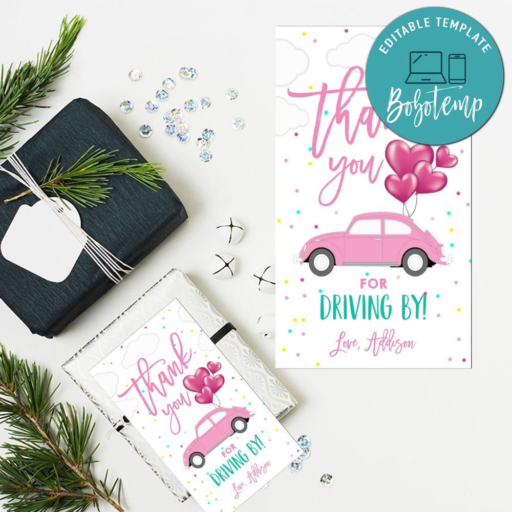 Printable Pink Drive By Party Parade Favor Tag Instant Download | Bobotemp