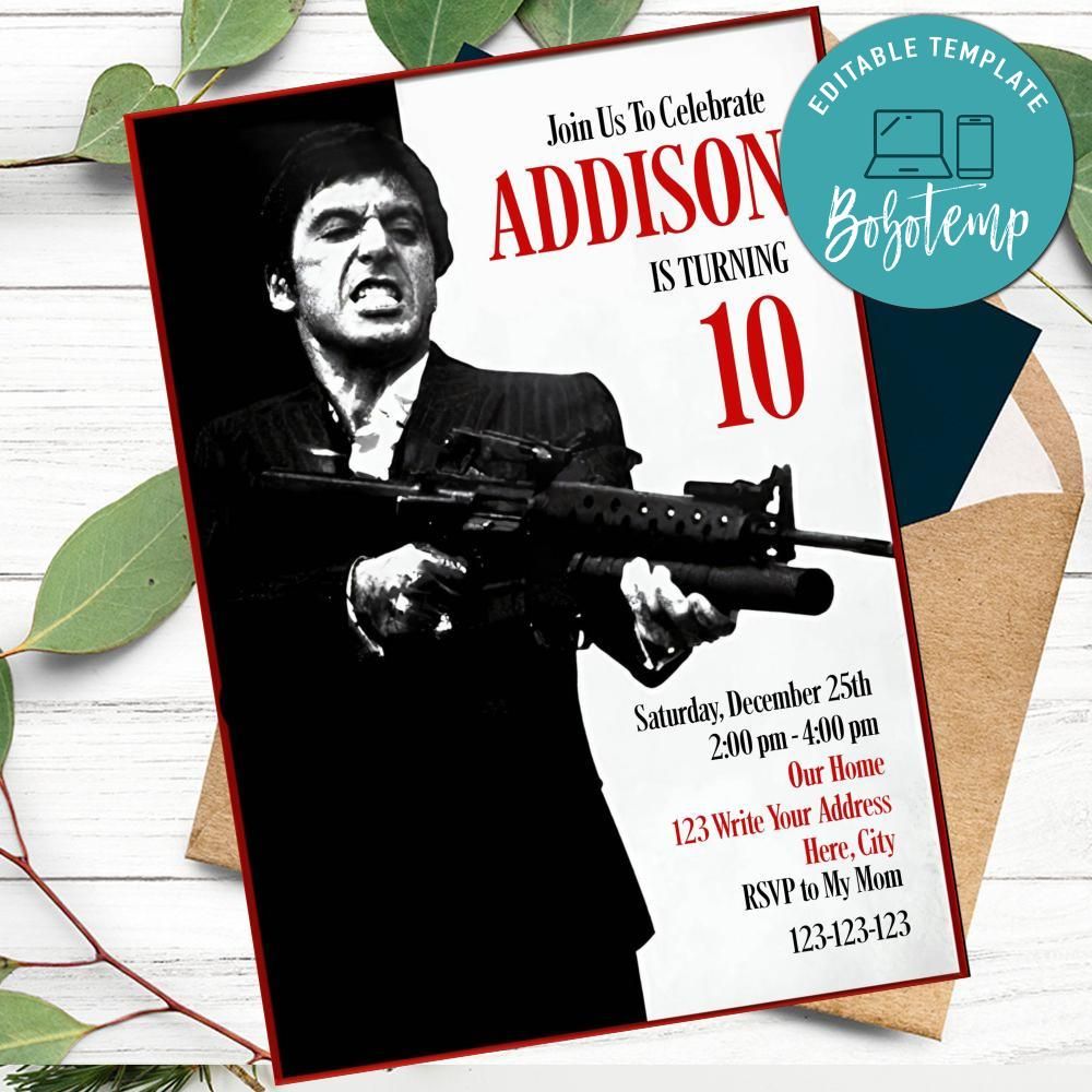 Scarface Invitation Customizable Template DIY | Bobotemp