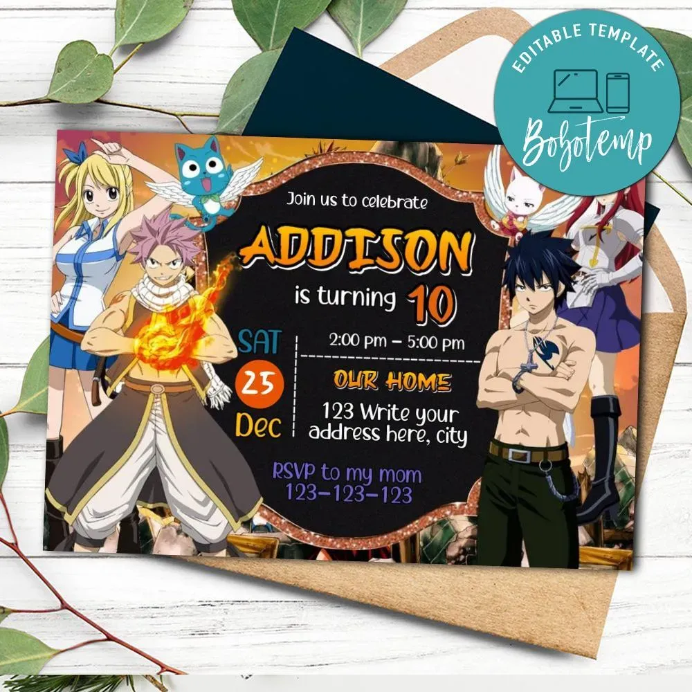 Fairy Tail Anime Invitation Template to Print at Home | Bobotemp