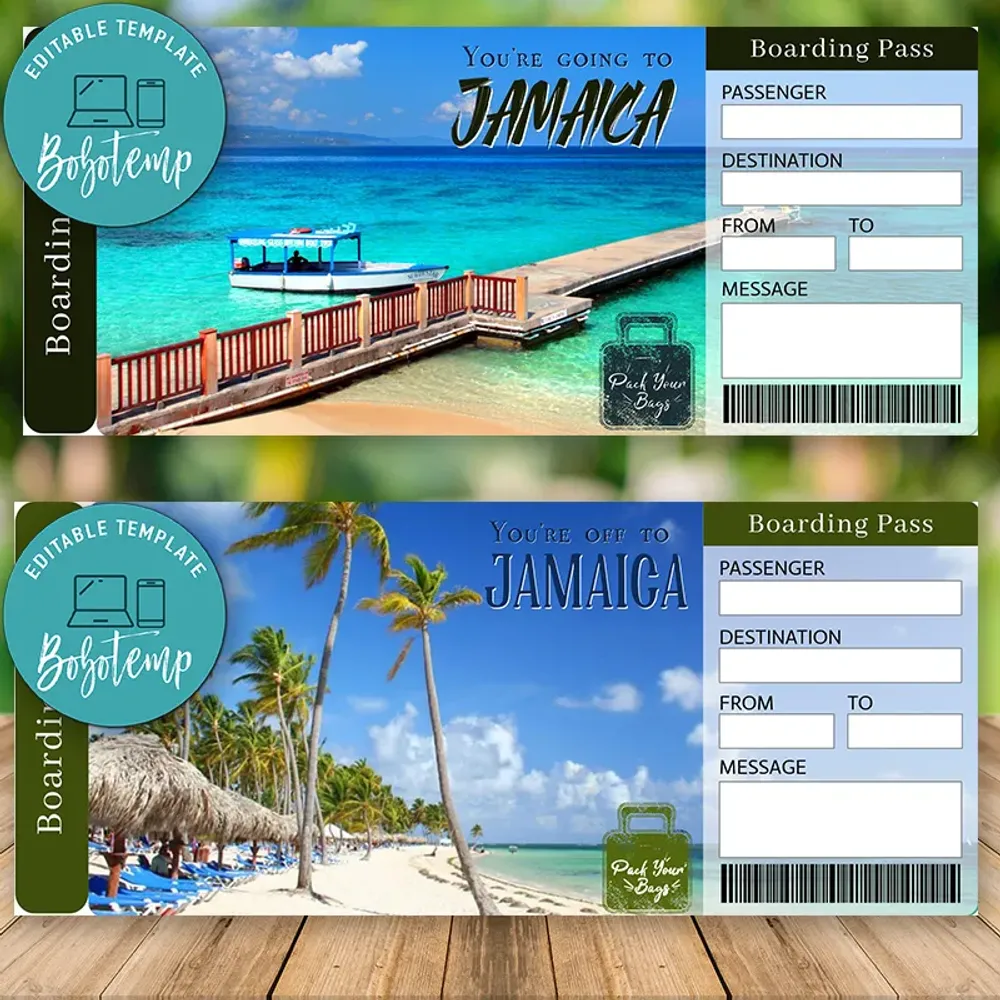 Editable JAMAICA Boarding Pass Instant Download | Sunmily