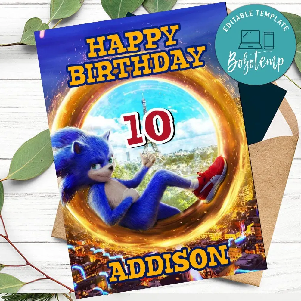 Sonic Hero Birthday Card for Kids to Print at Home DIY | Sportspartydesign