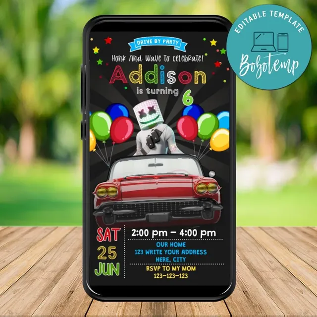 DJ Marshmello Drive By Birthday Parade Invitation Printable, 45% OFF