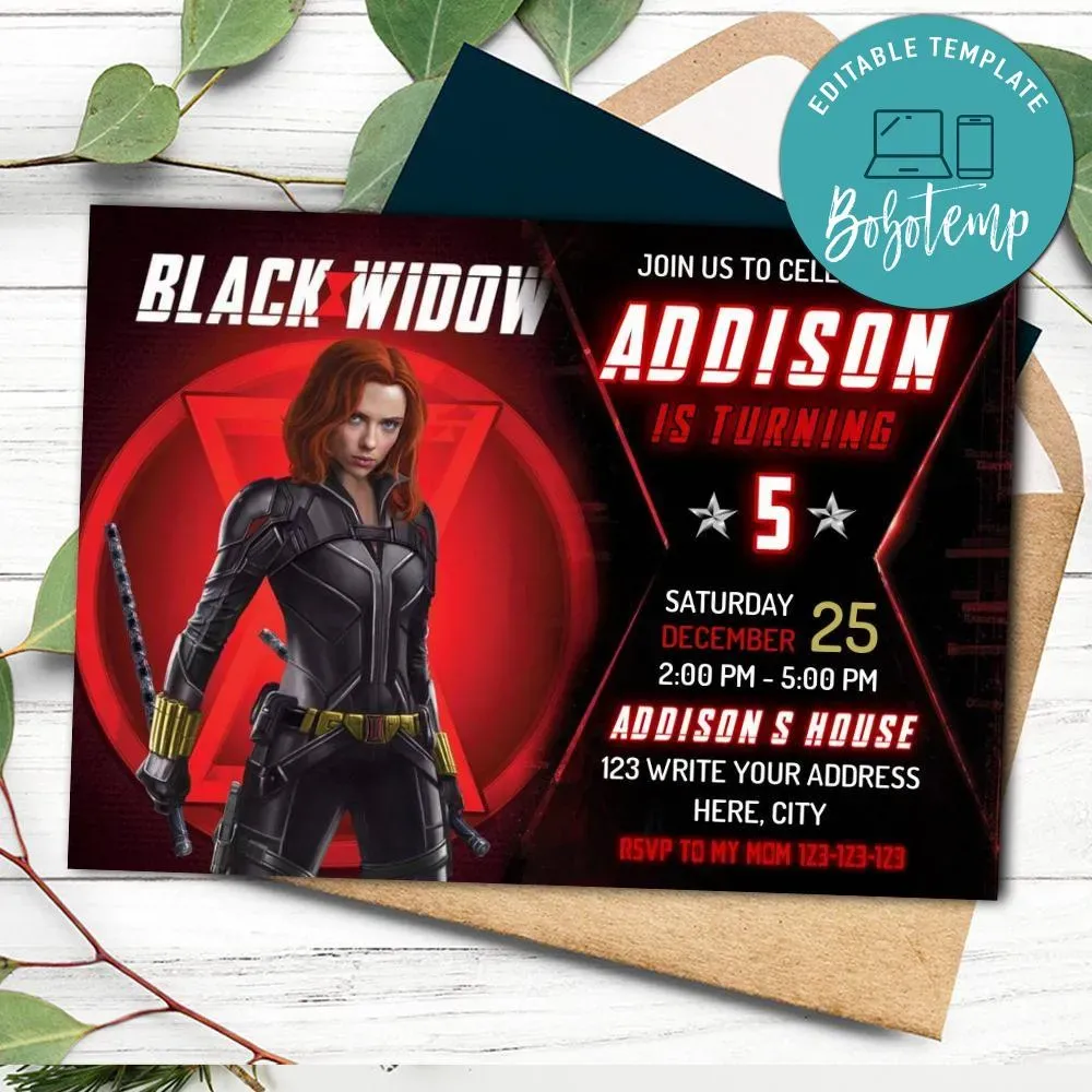 Black Widow Invitation Template to print at home DIY | Bobotemp