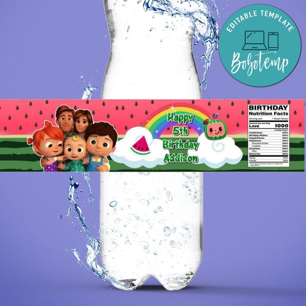 Cocomelon Water Bottle Label Template DIY | Bobotemp