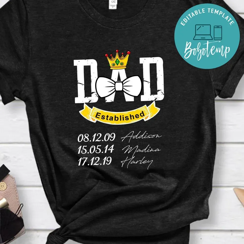 Custom Dad Established 2020 with Children Names Shirt | Bobotemp