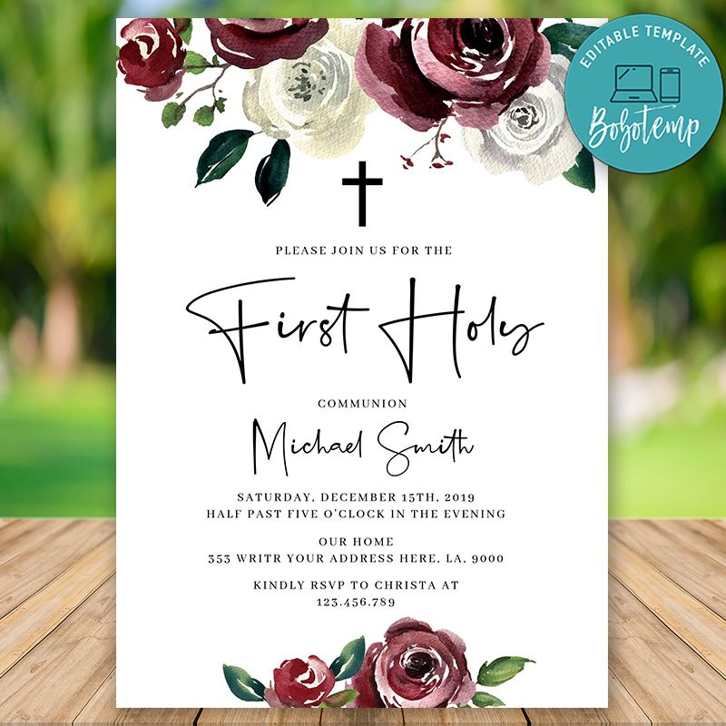 Editable Holy Communion Invitation Card Template