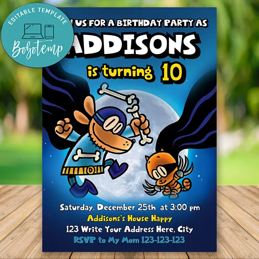 Editable Dogman Party Invitation Instant Download | Bobotemp