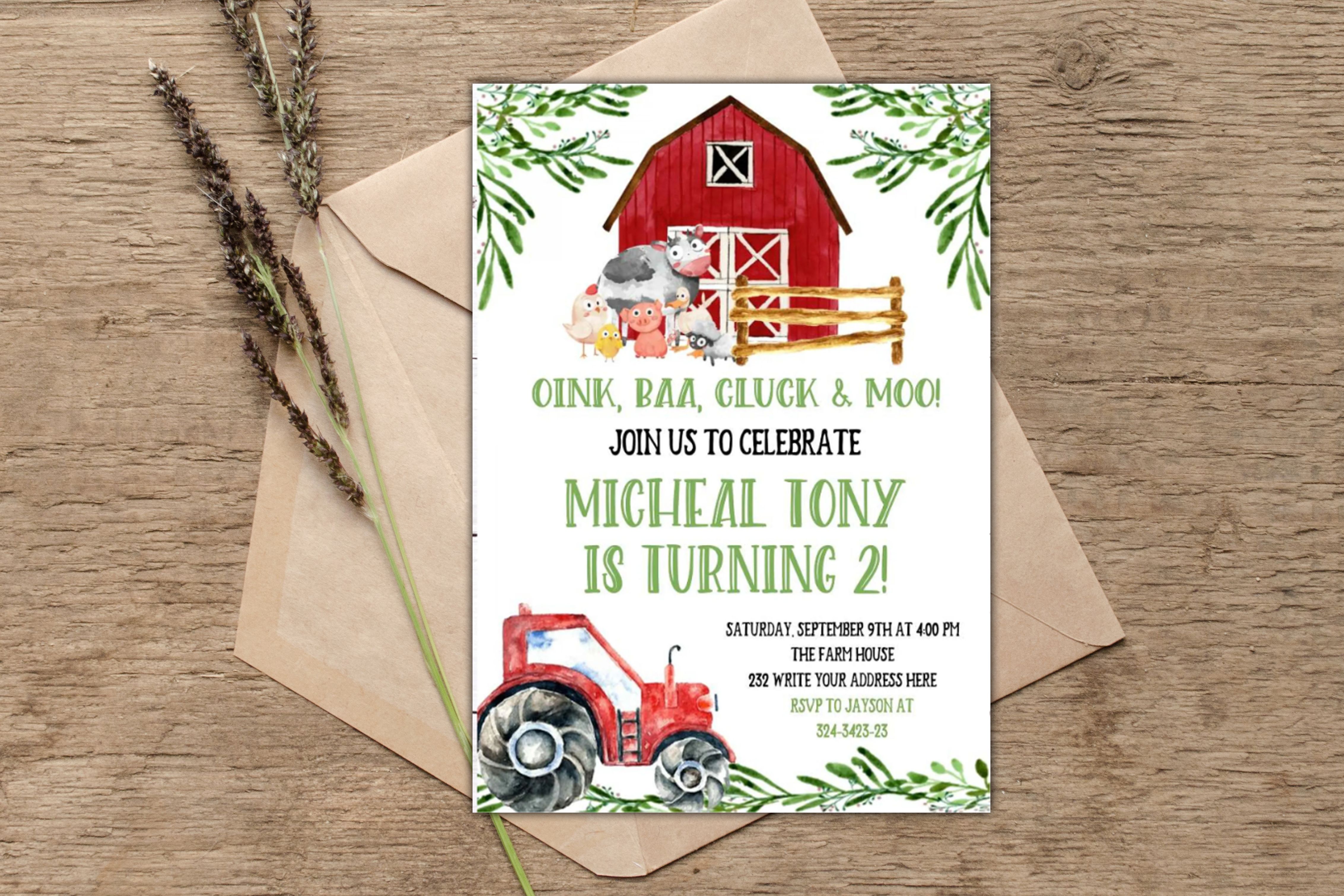 Farm birthday invitation boy 11C1 EDITABLE Farm Animals Invite Farm ...
