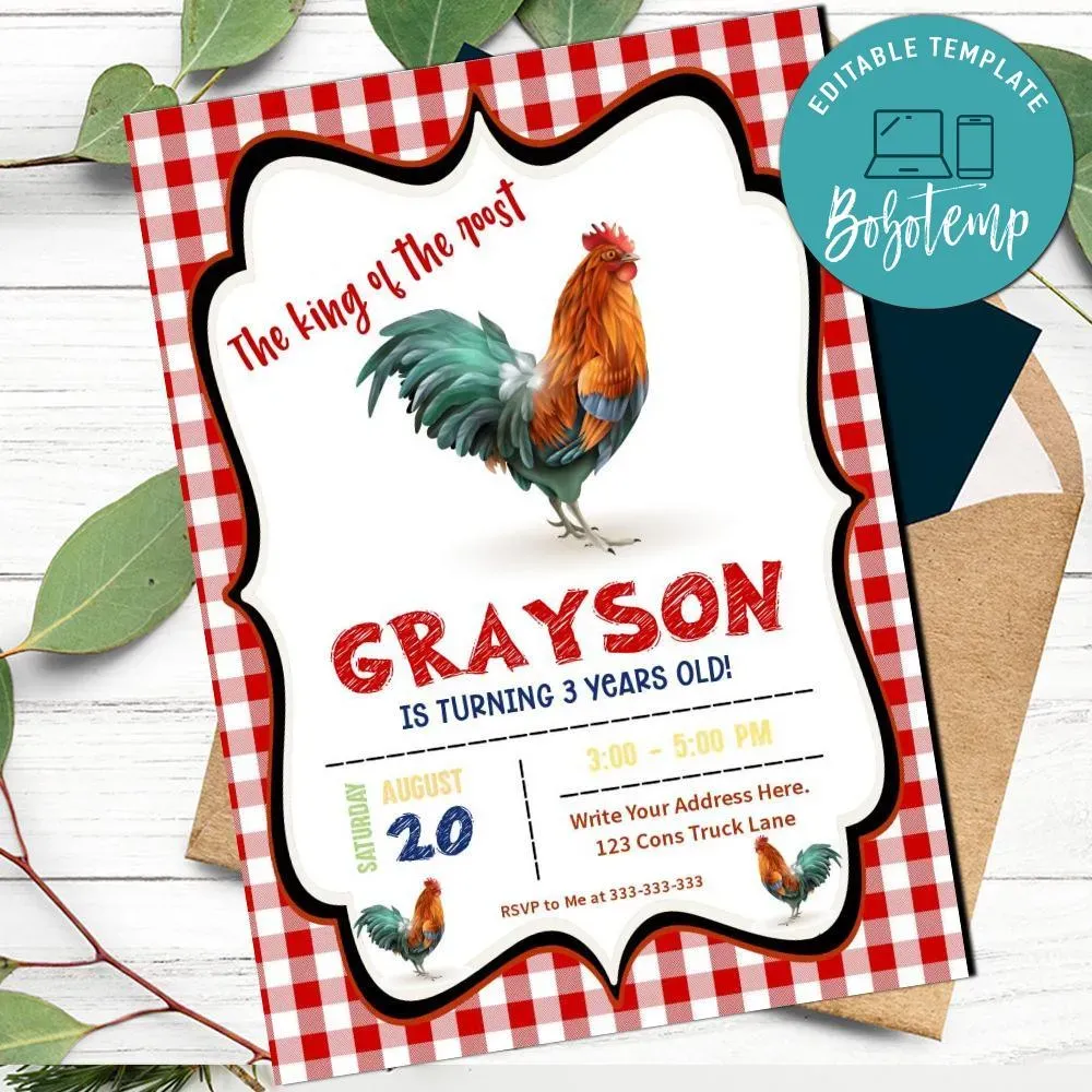 Rooster Invitation Template Instant Download | Bobotemp
