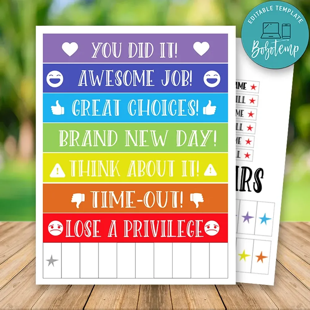 Printable Classroom Behavior Chart Template Instant Download | Bobotemp