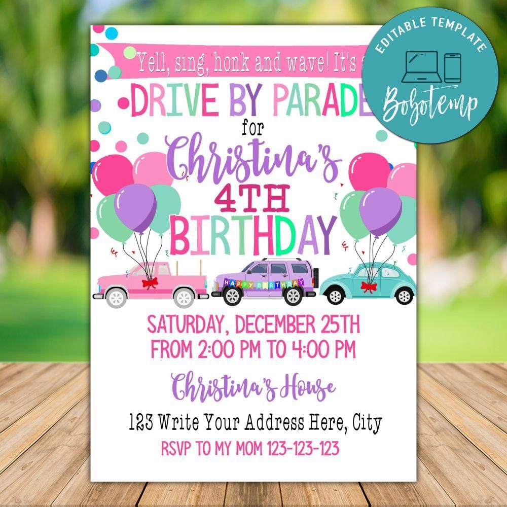 Printable Drive By Virtual Birthday Party Invitation for Girl DIY ...