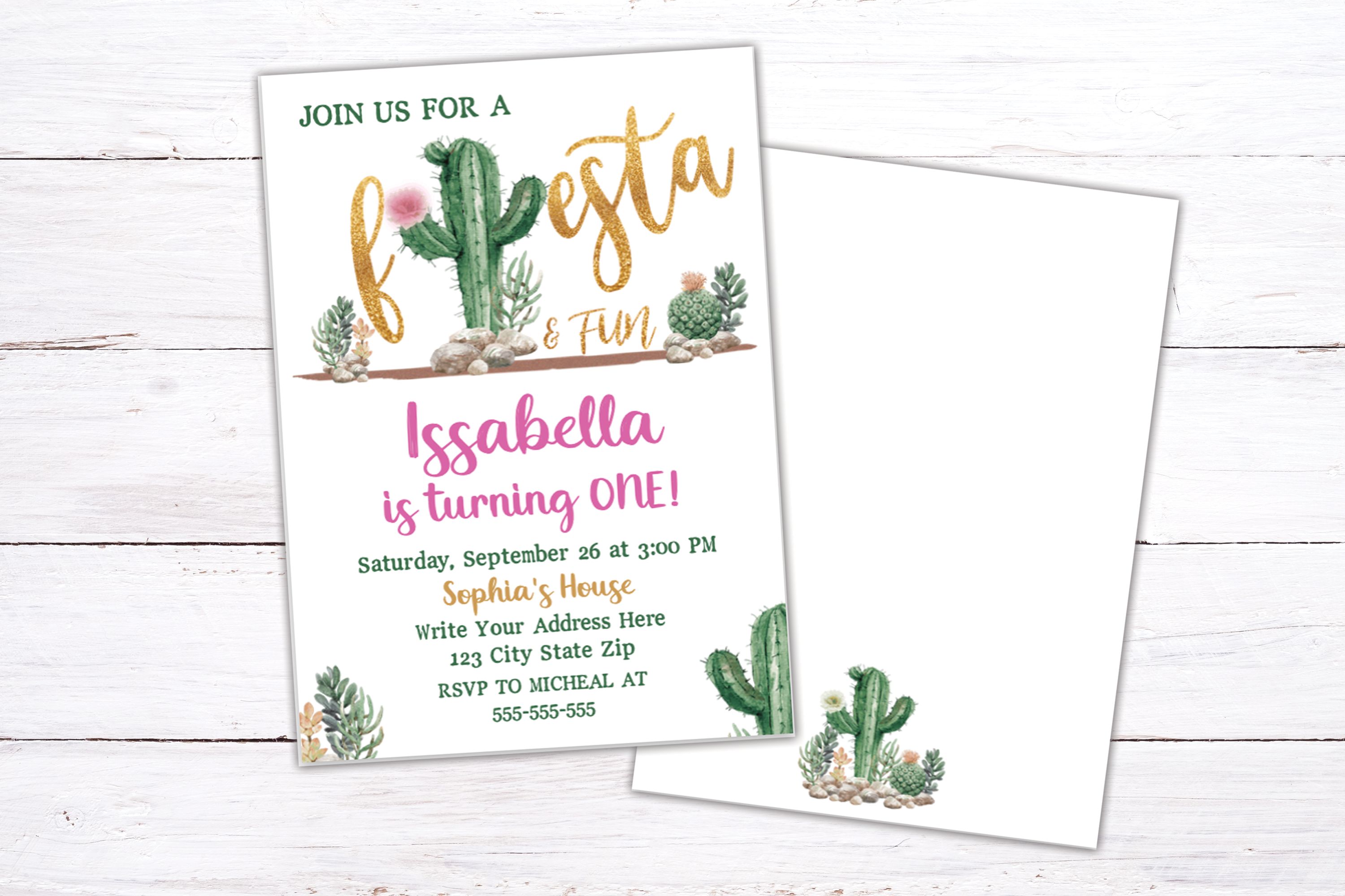 Invitations & Announcements Paper Digital Cactus girl birthday invite ...