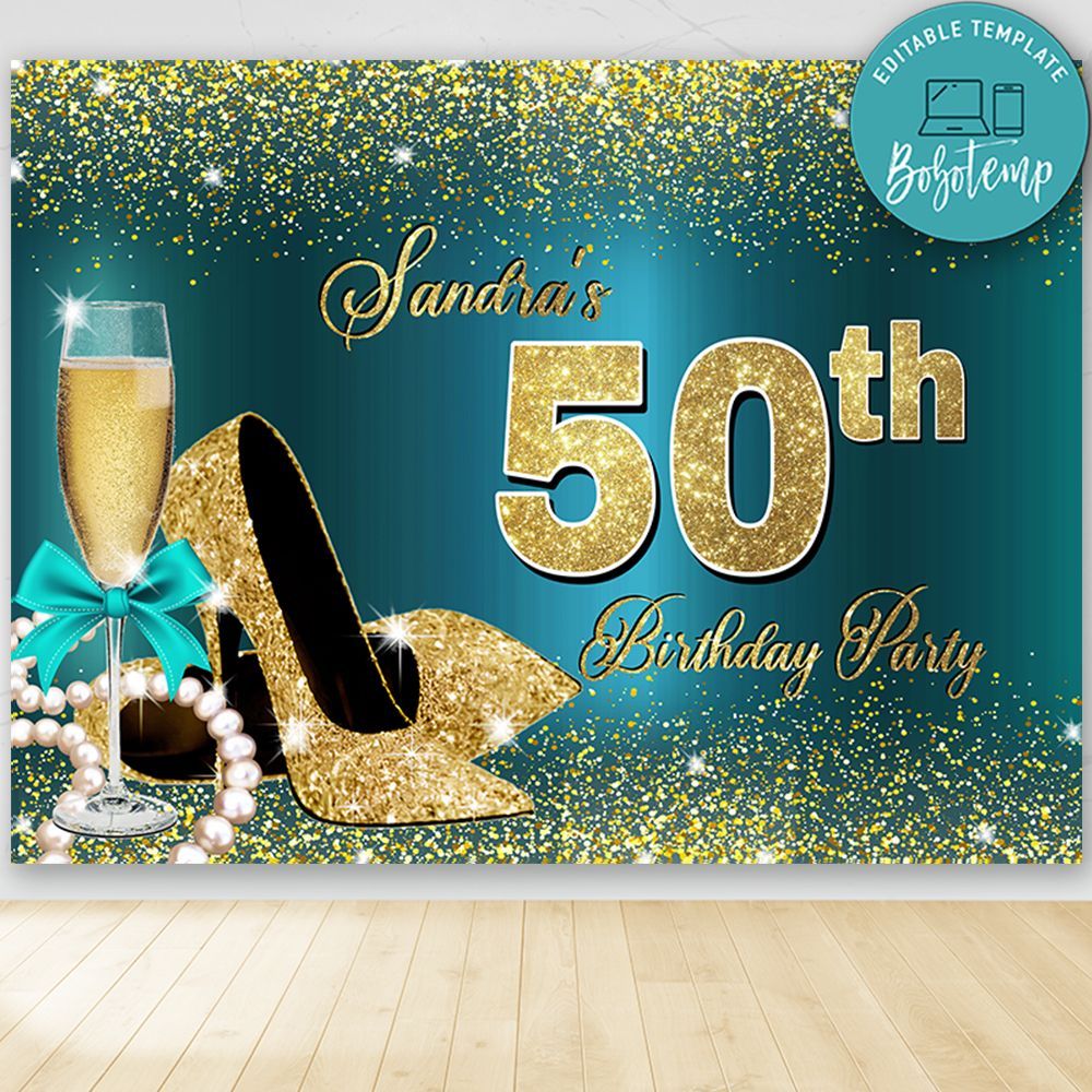 Stepping Into 50th Birthday Backdrop Digital File Template DIY Bobotemp