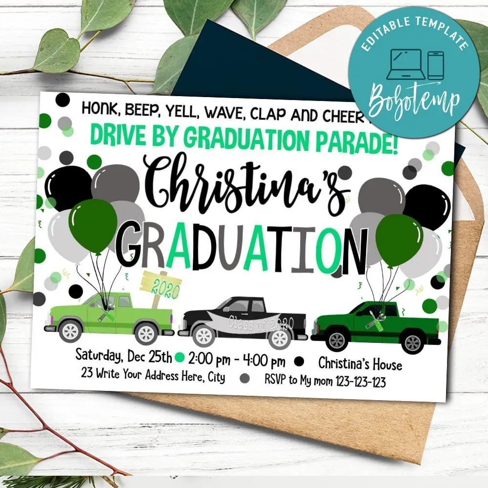 Editable Drive By Virtual Graduation Parade Invitation Template | Bobotemp