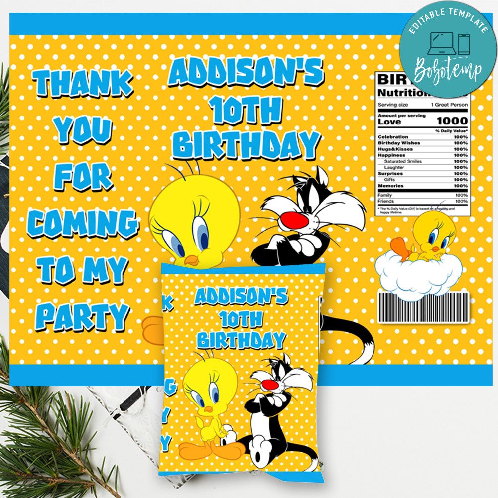 Tweety bird Chip Bag Digital File Printable DIY | Bobotemp
