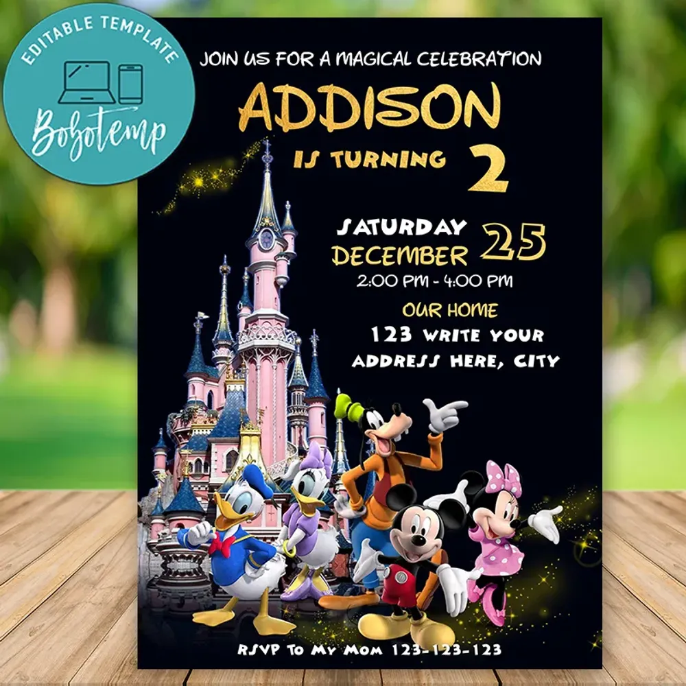 Editable DISNEYLAND Birthday Flyer Instant Download | Bobotemp