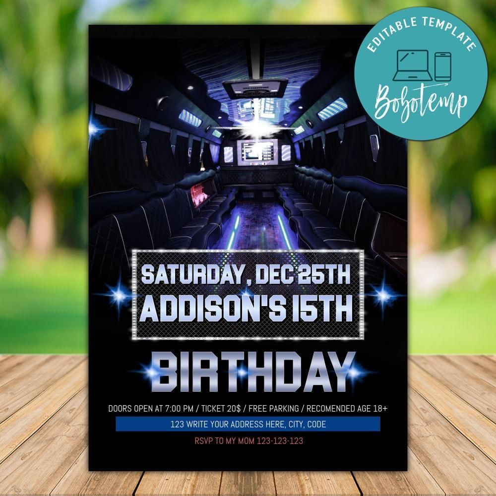 Editable Party Bus Birthday Invitation Instant Download Sportspartydesign