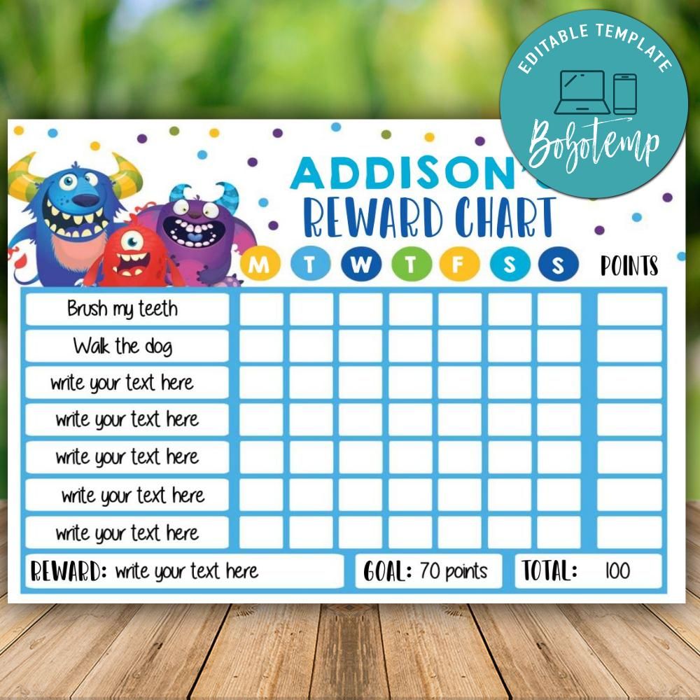 Printable Monster Reward Chart Instant Download | Bobotemp