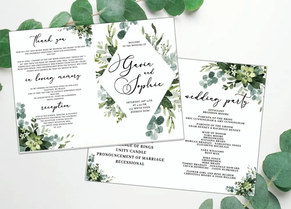Editable Greenery Wedding Program Booklet Template DIY | Bobotemp