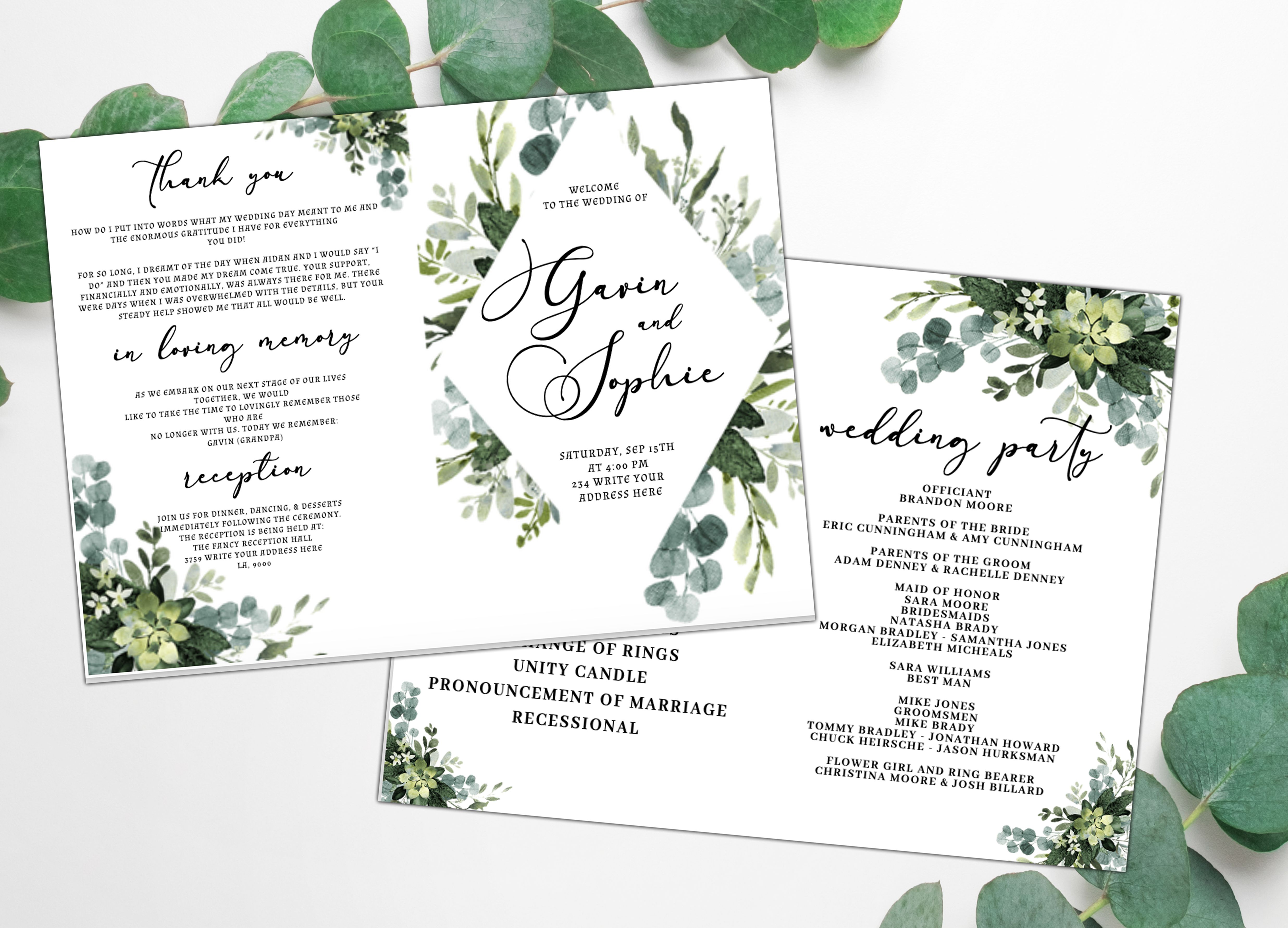 Editable Greenery Wedding Program Booklet Template DIY | Bobotemp