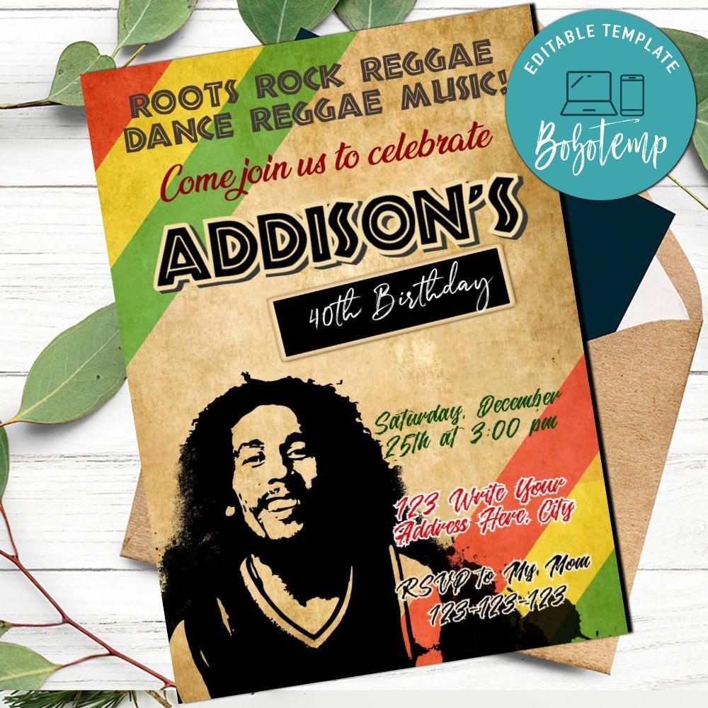 Reggae Jamaican Invitation Customizable Template | Bobotemp