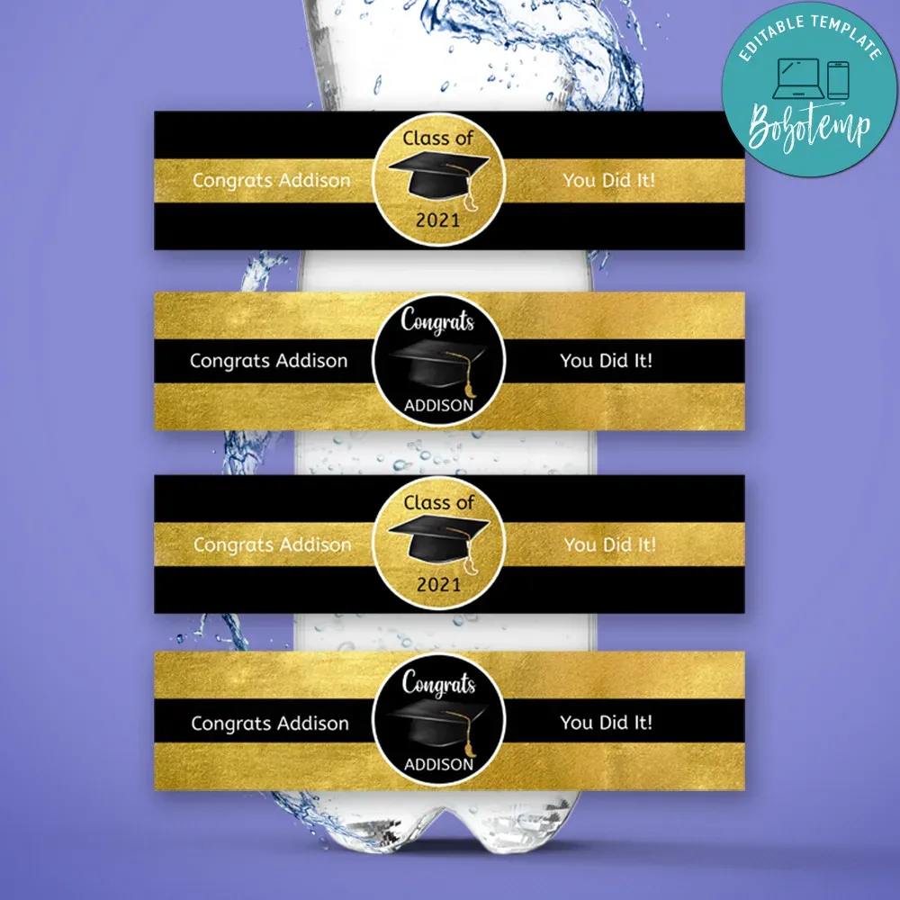 Class of 2021 Graduation Water Bottle Label Template DIY | Bobotemp